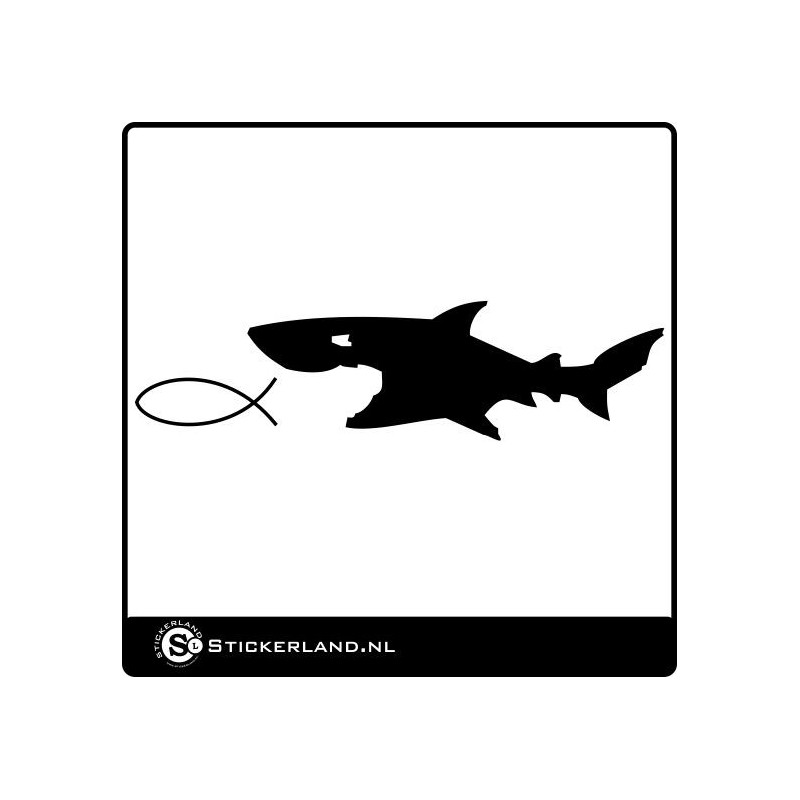 Haai met ichtus vis sticker
