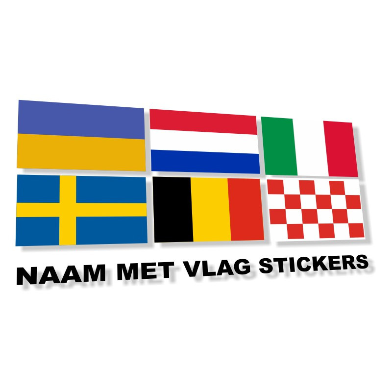 Naam of tekst sticker met vlag (max 35x5cm)