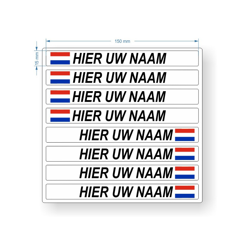 Naamstickers met Nederlandse vlag - Wit - set van 8 stickers