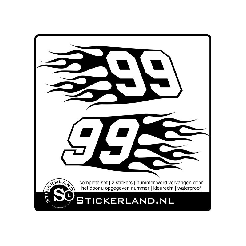 Complete set nummerstickers (vlammen stijl)